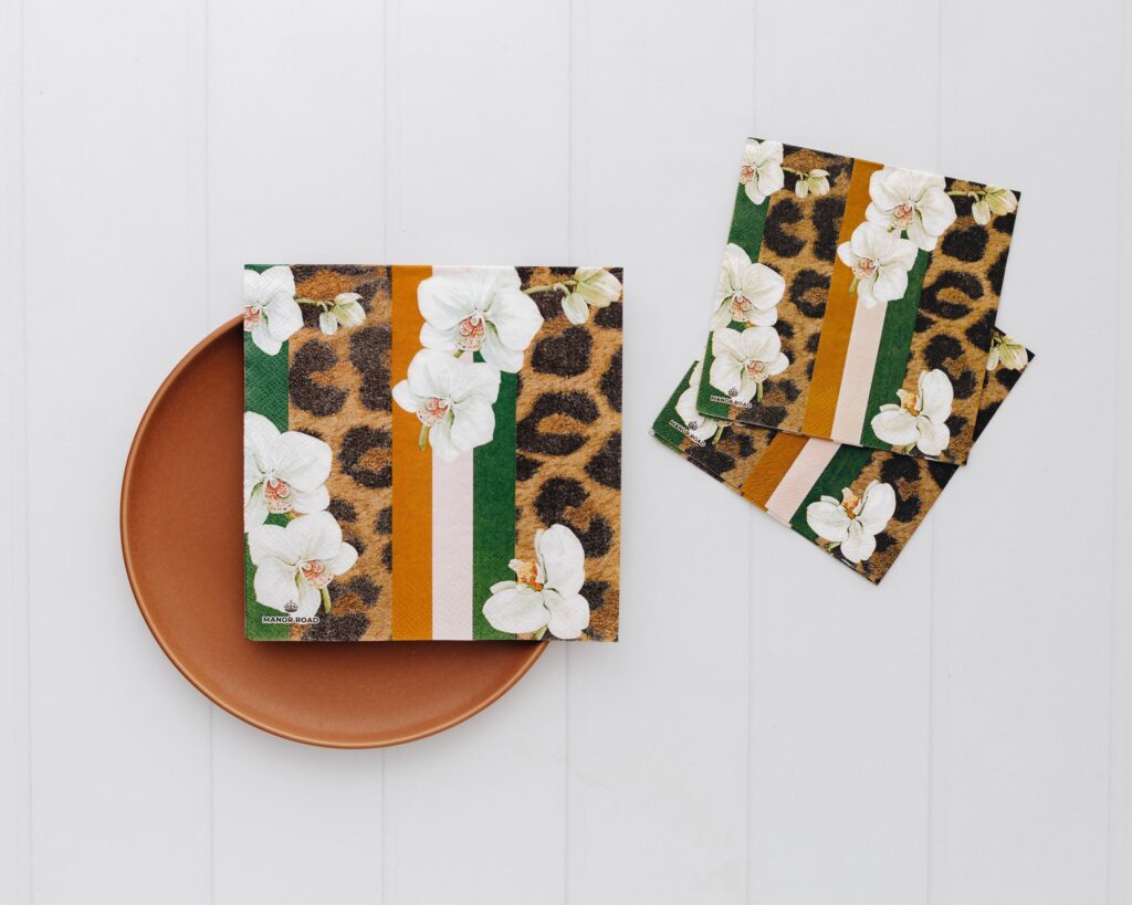 White Orchid & Leopard Napkins - Luncheon – Manor Road